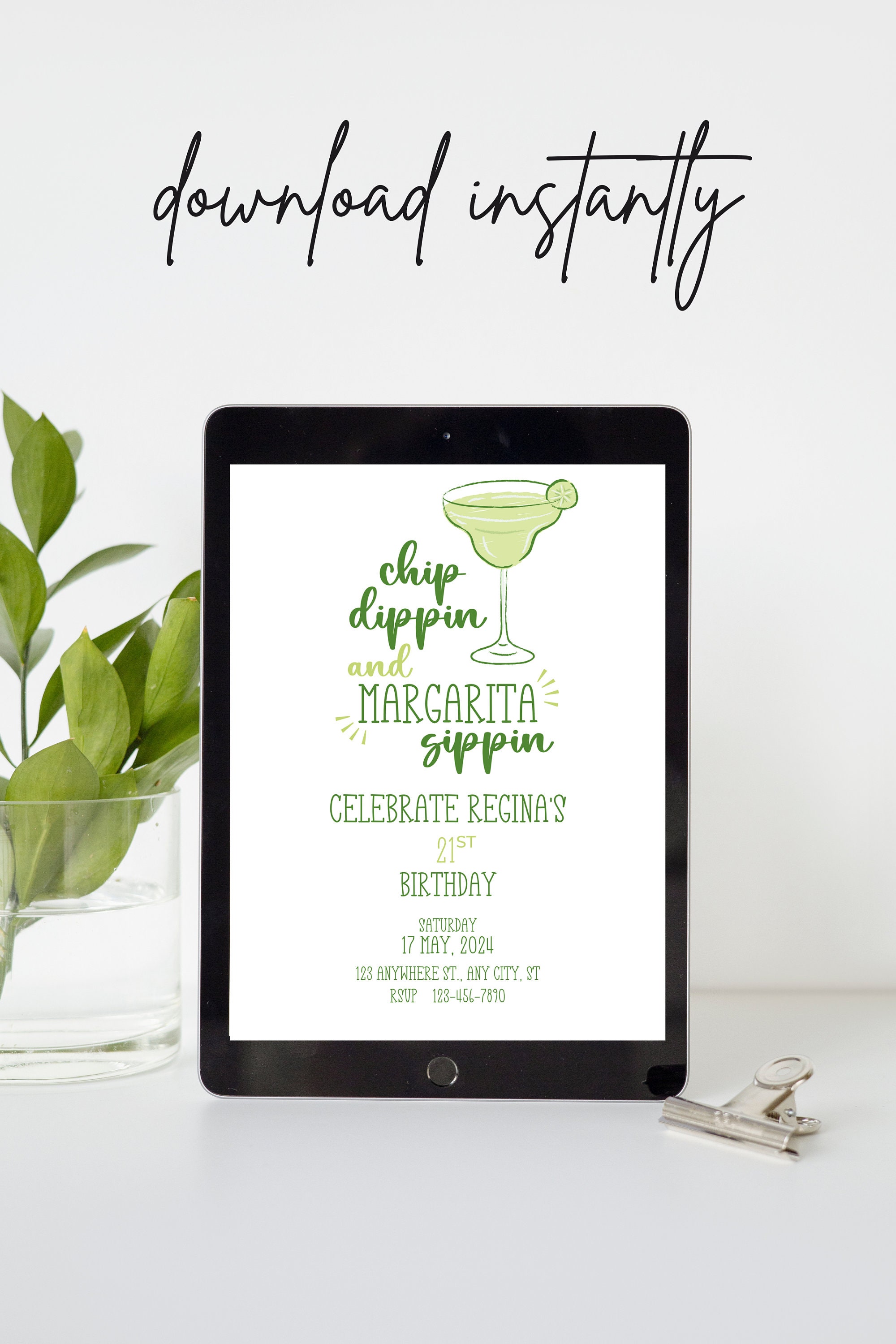 Editable Cocktail Party Invitation, Birthday Margarita Invite Taco ...