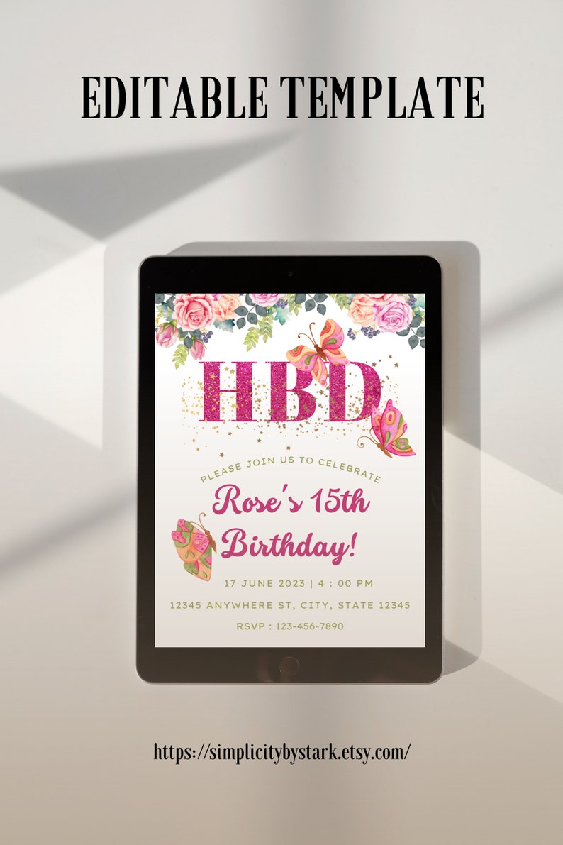 Editable 5x7 Birthday Invitation Template DIGITAL DOWNLOAD - Etsy