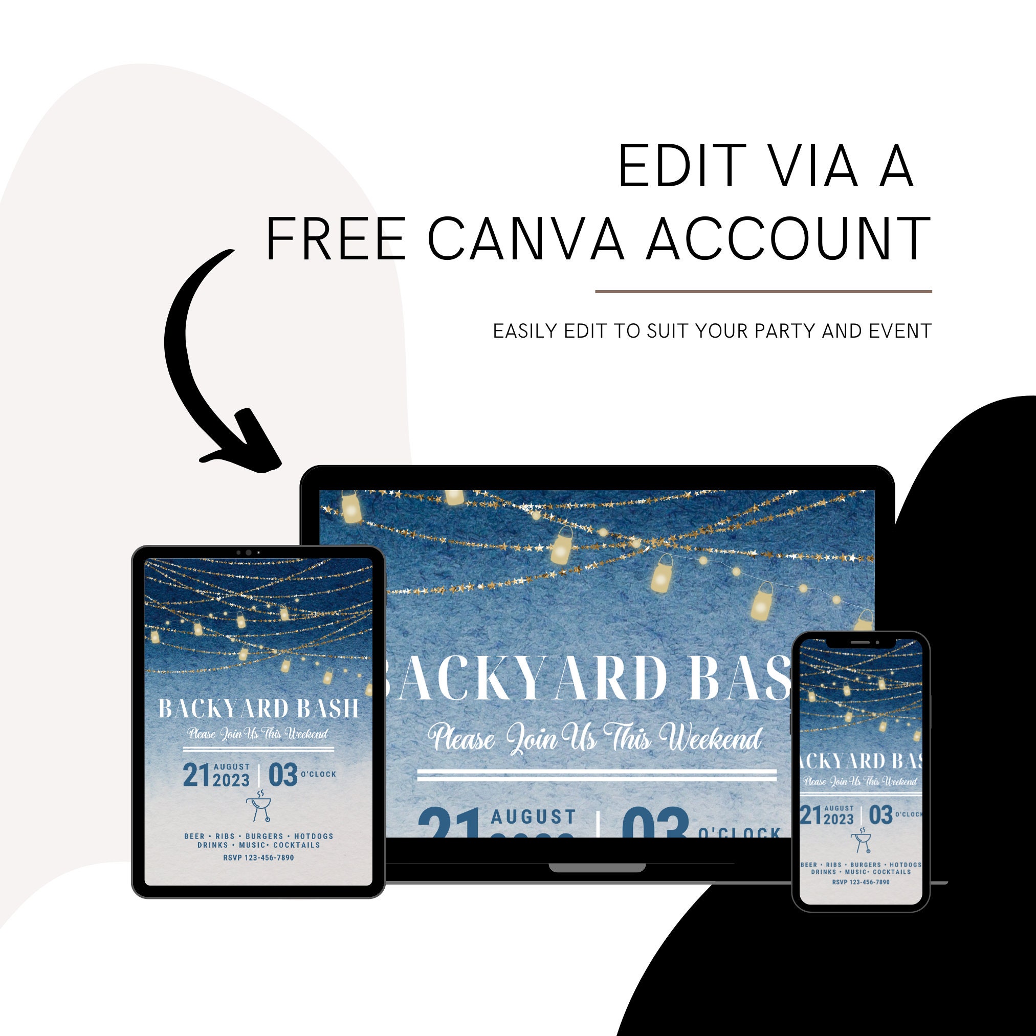 Editable Backyard Party Invitation. Housewarming Party. Backyard BBQ ...