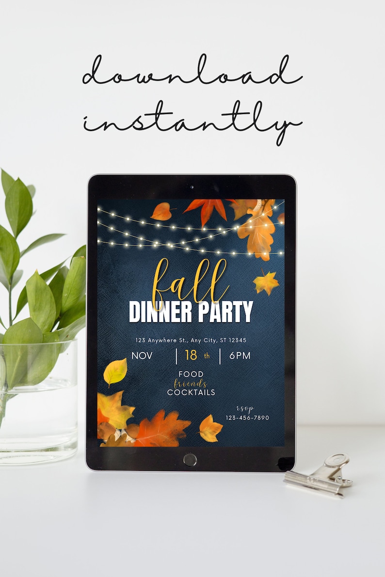 Editable Adult Birthday Invitation Fall Happy Hour Autumn Dinner Party ...