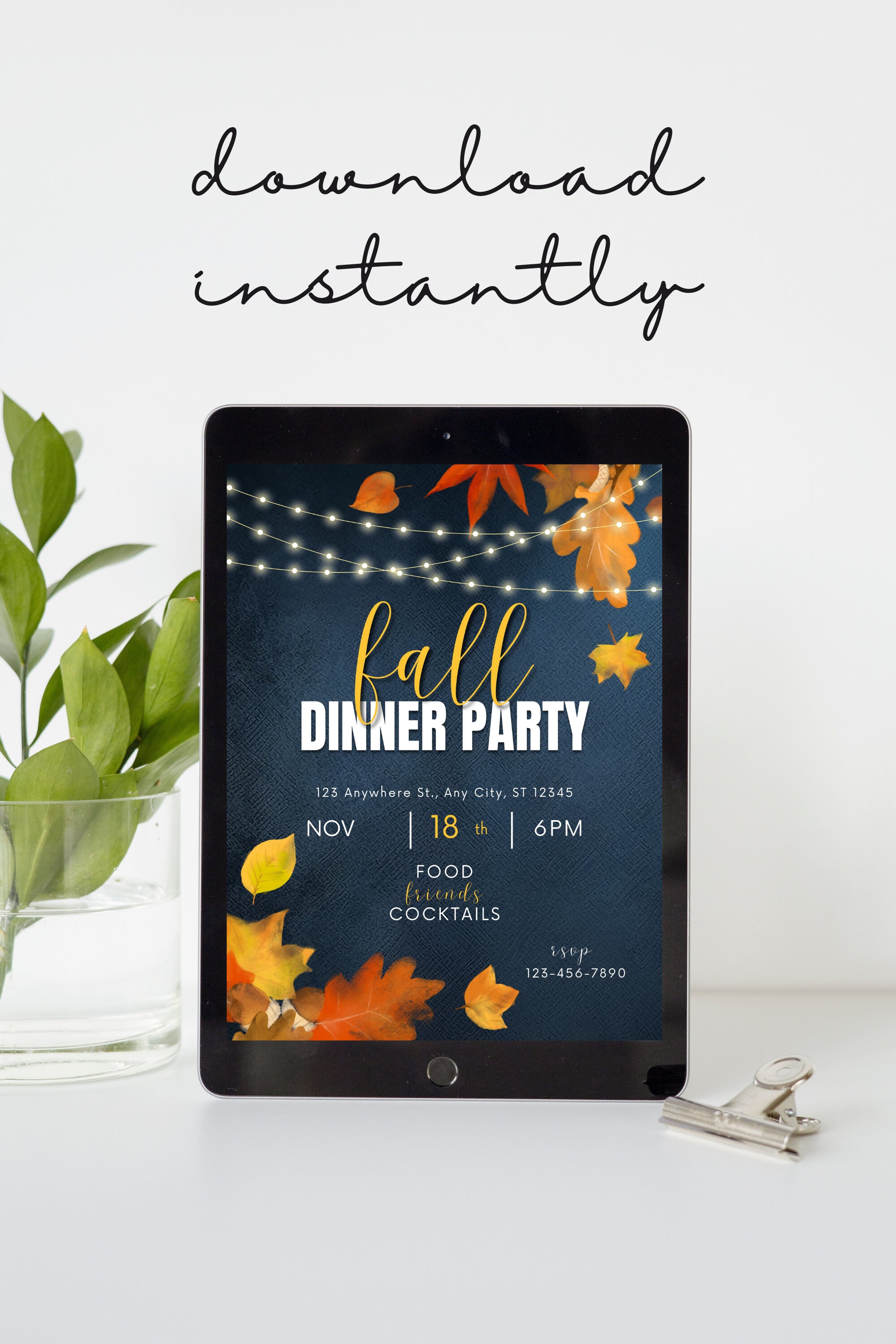 Editable Adult Birthday Invitation Fall Happy Hour Autumn Dinner Party ...