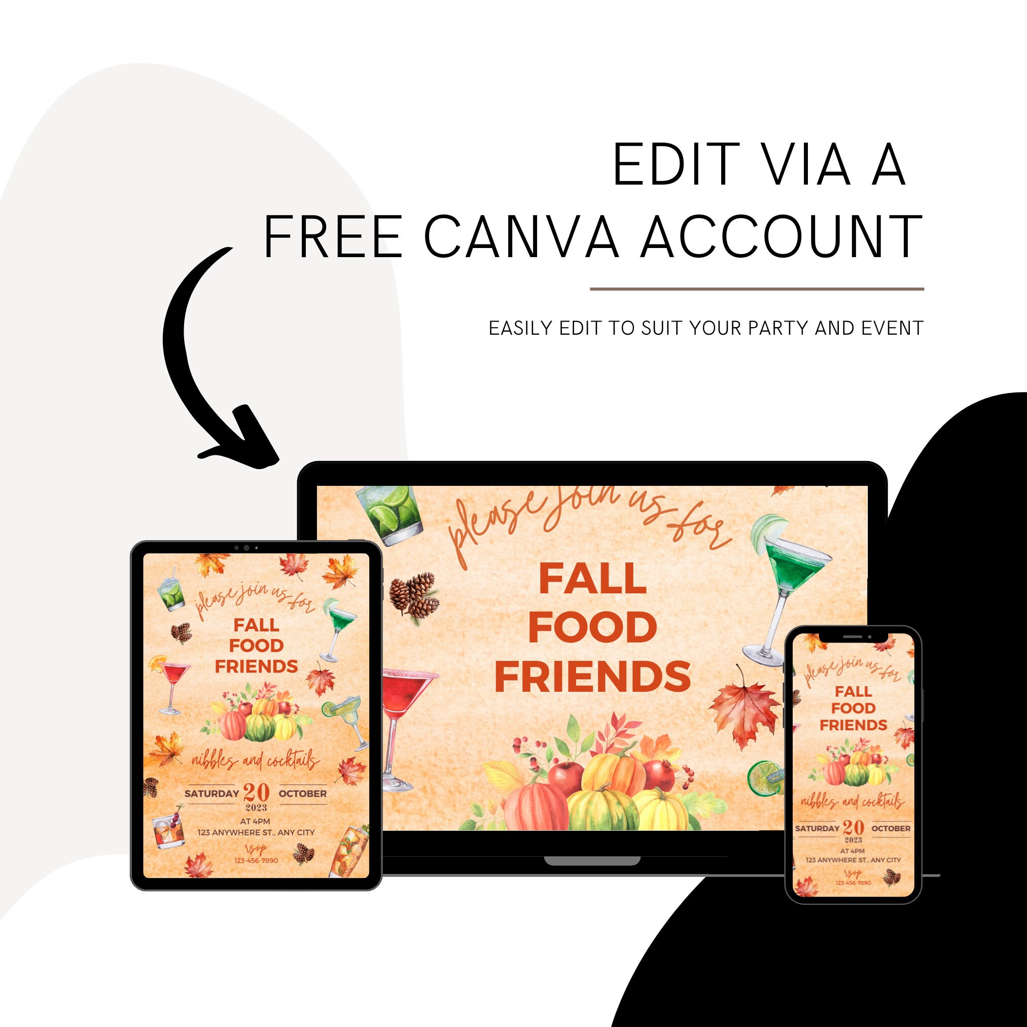 Editable Adult Birthday Invitation Fall Happy Hour Autumn Dinner Party ...