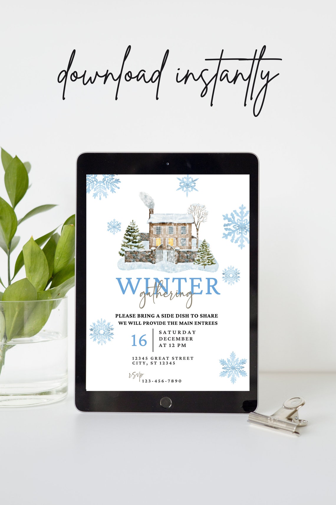 Editable Winter Gathering Invitation, Modern Holiday Party (canva ...