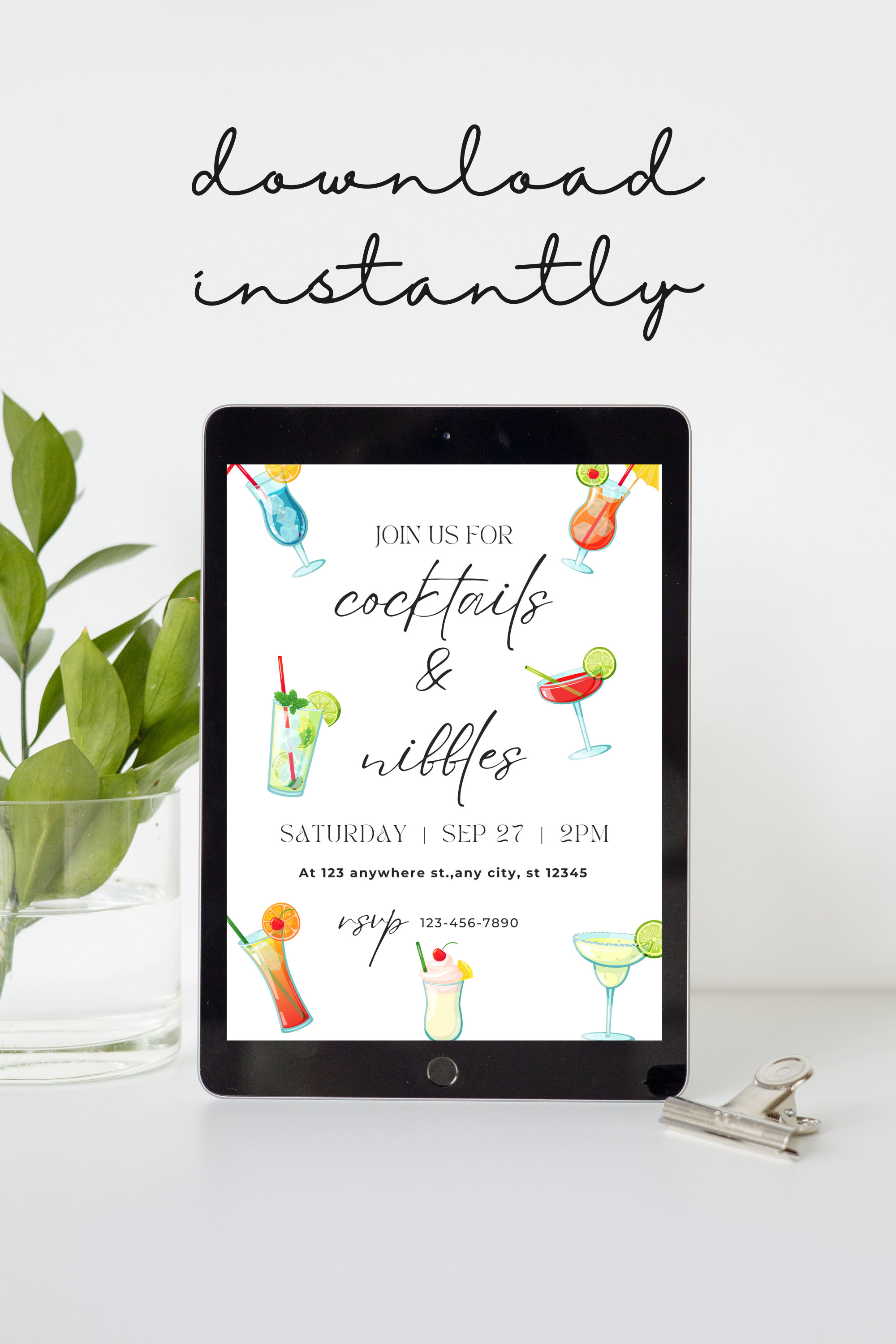 Editable Cocktail Party Invitation, Birthday Tropical Invite Summer ...