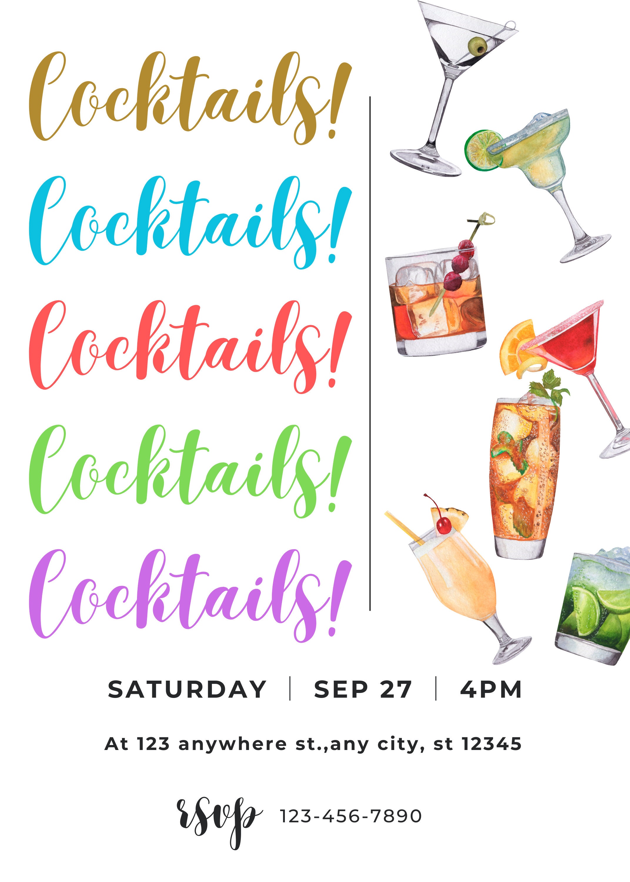 Editable Cocktail Party Invitation, Birthday Tropical Invite Summer ...
