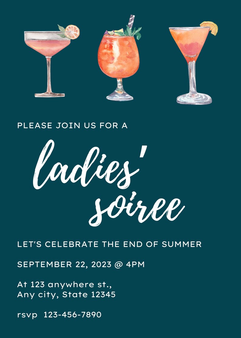 Editable Cocktail Party Invitation, Birthday Invite Fall Autumn Summer ...