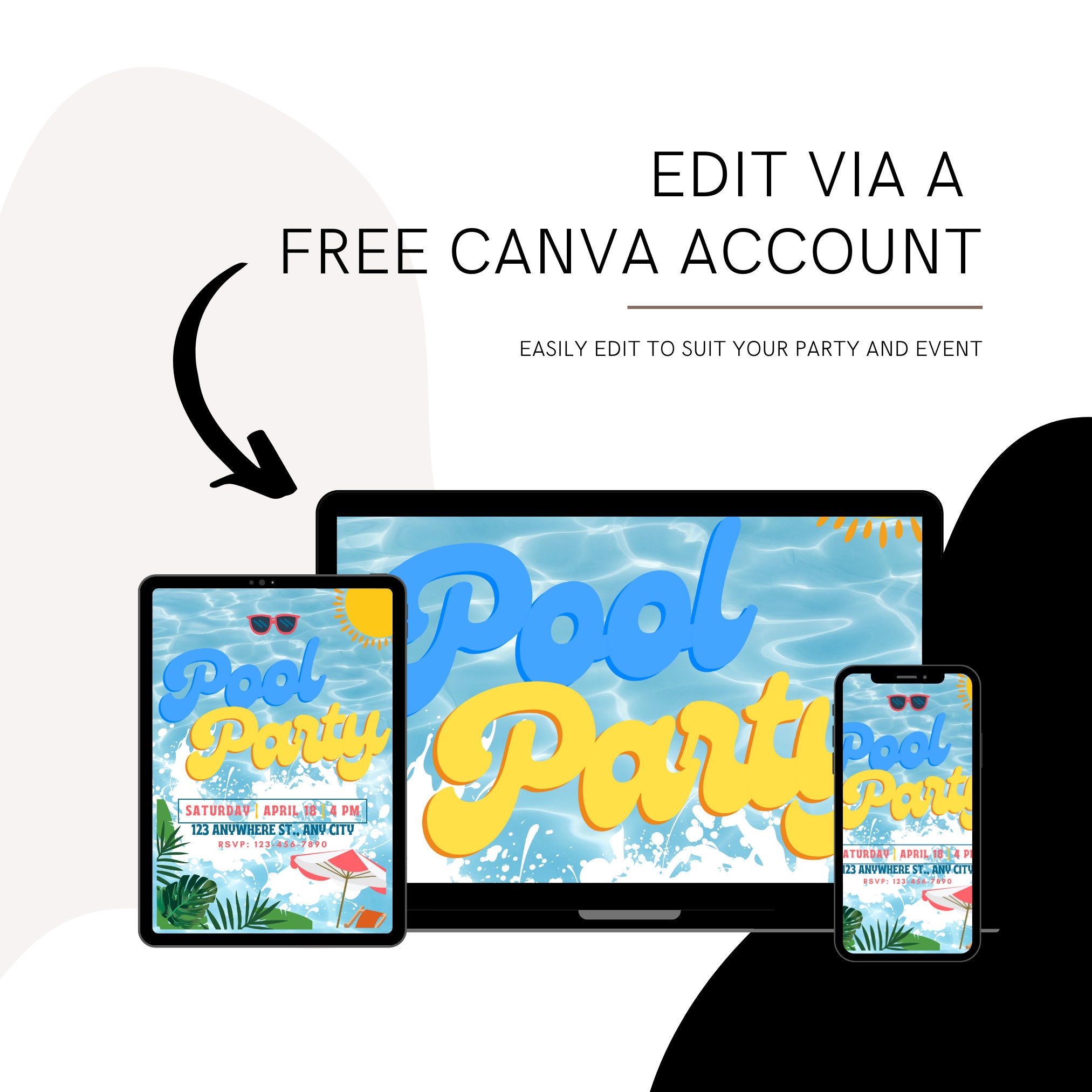 Pool Party Invitation Girl Boy Printable Pool Birthday Party Invitation ...