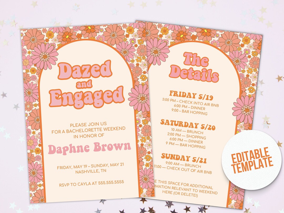 Dazed and Engaged Bachelorette Weekend Invitation Editable Template ...