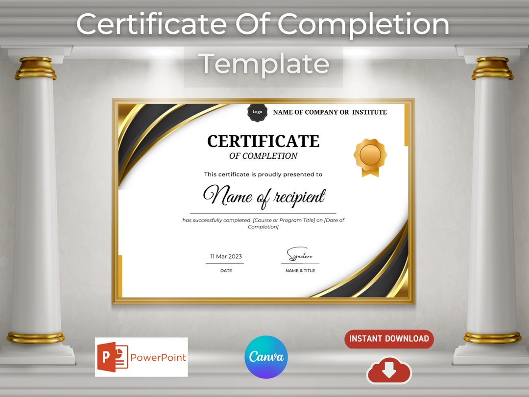Certificate of Completion, Editable Certificate of Completion Template ...