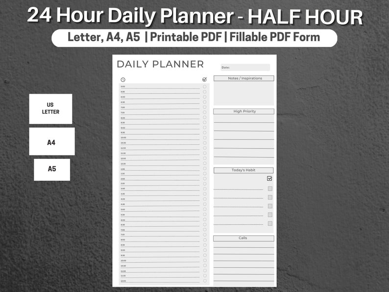 Daily Planner Printable, Daily Planner Digital, 24 Hour Template ...