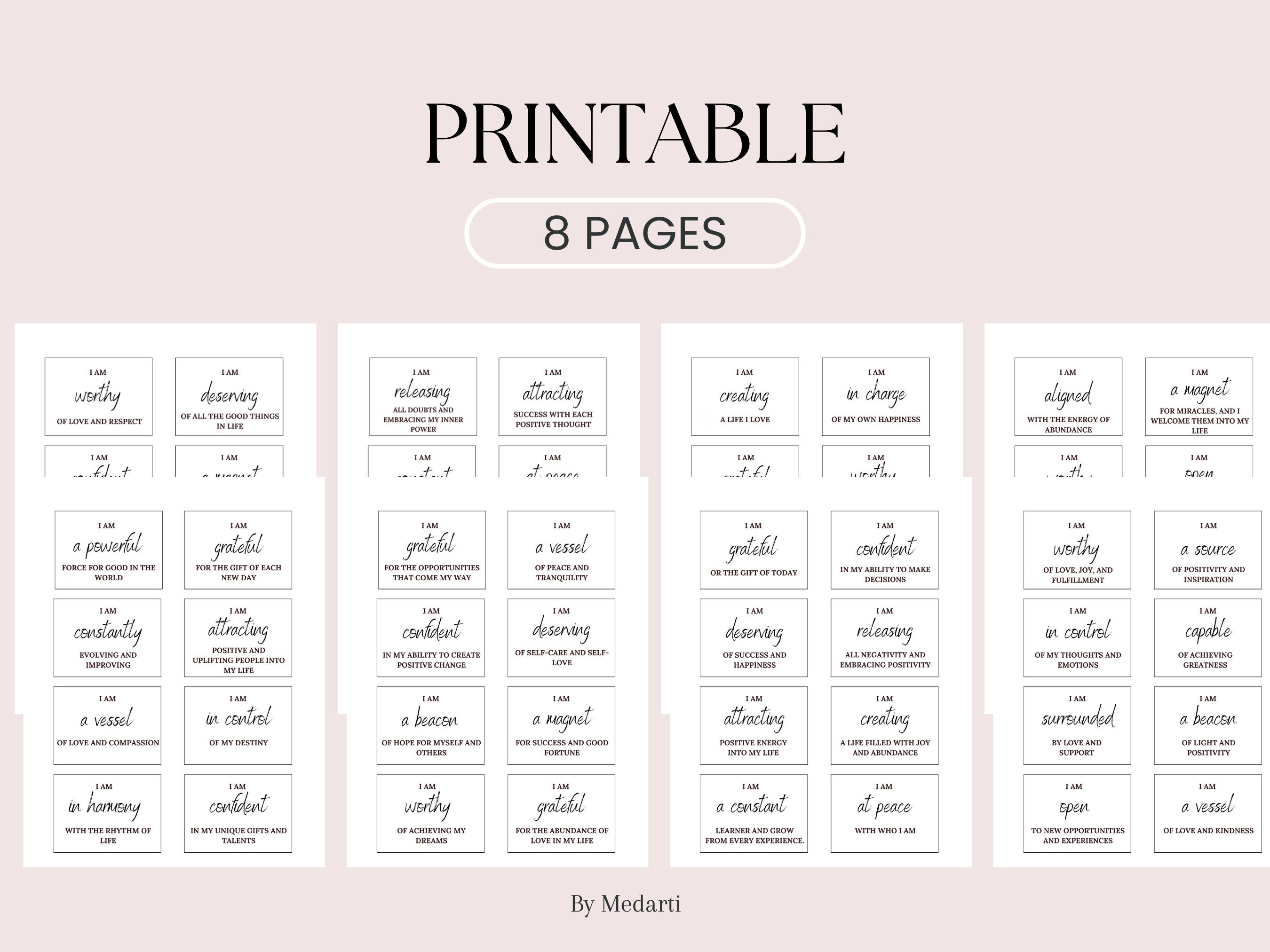 Affirmation Cards Printable, 64 Digital Affirmations, Positive ...