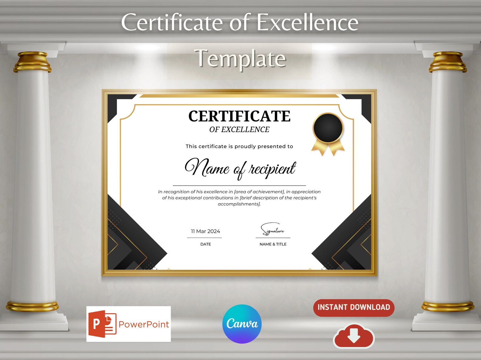 Editable Certificate of Excellence Template, Powerpoint and Canva ...