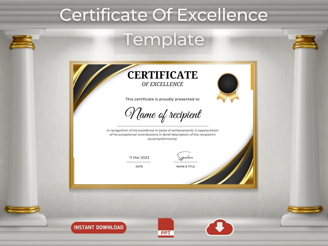 Editable Certificate of Excellence Template Powerpoint - Etsy