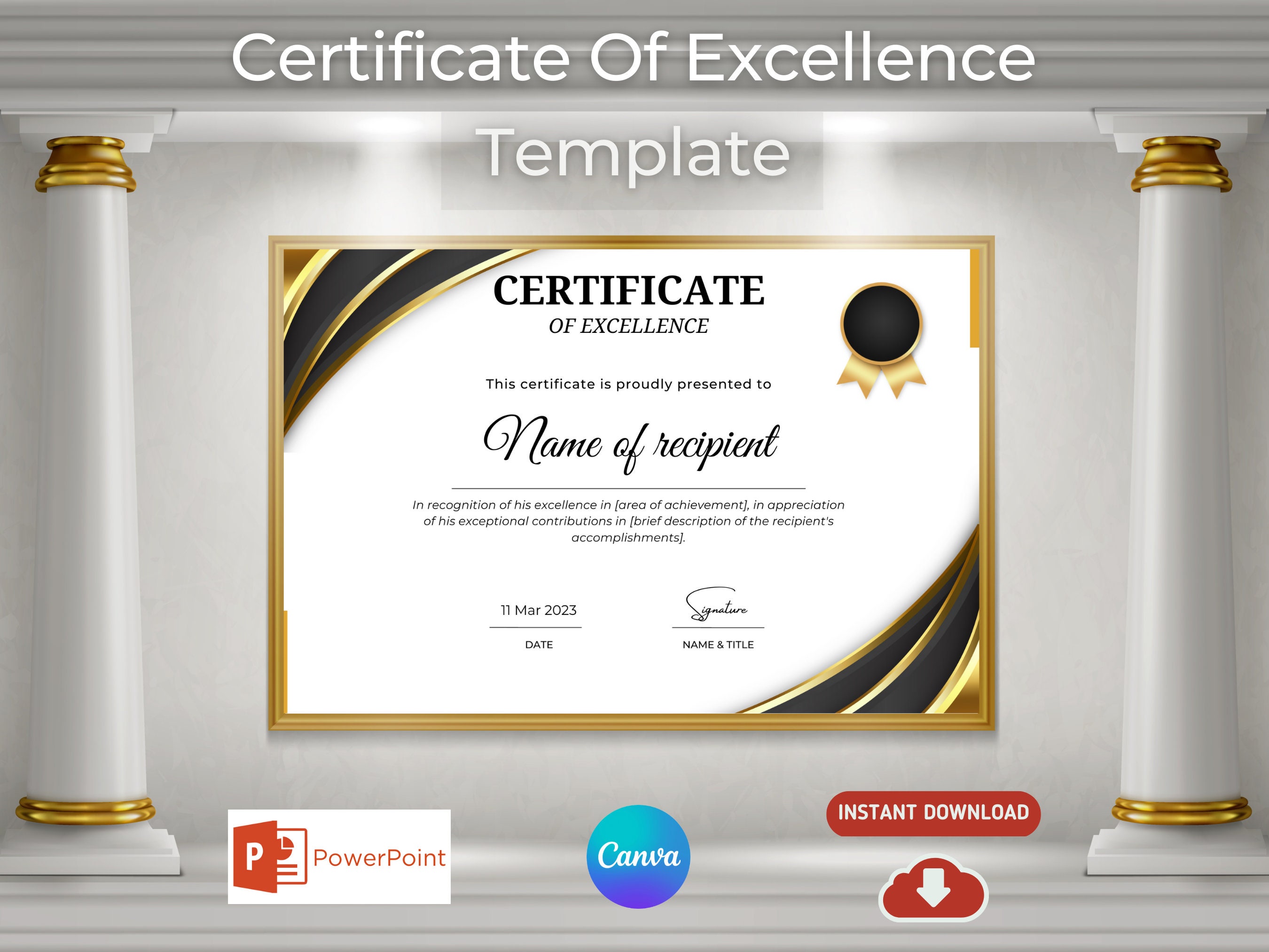 Editable Certificate of Excellence, Editable Certificate Template ...