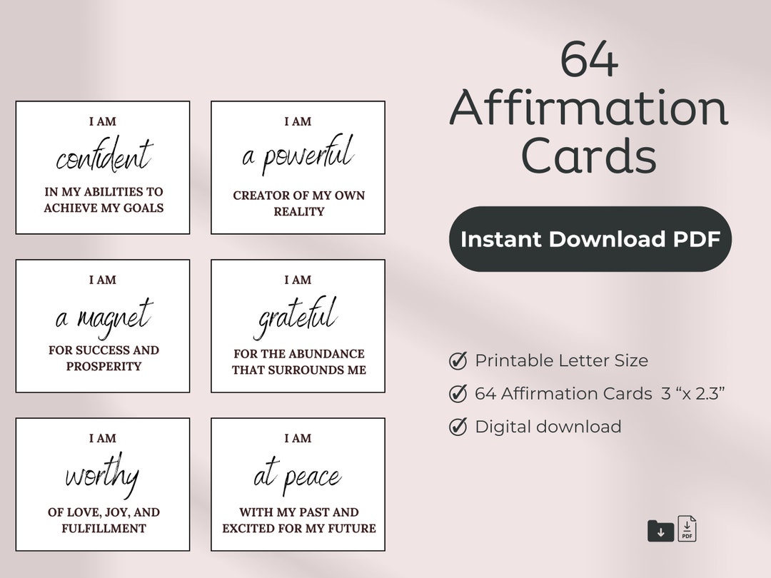 Affirmation Cards Printable, 64 Digital Affirmations, Positive ...
