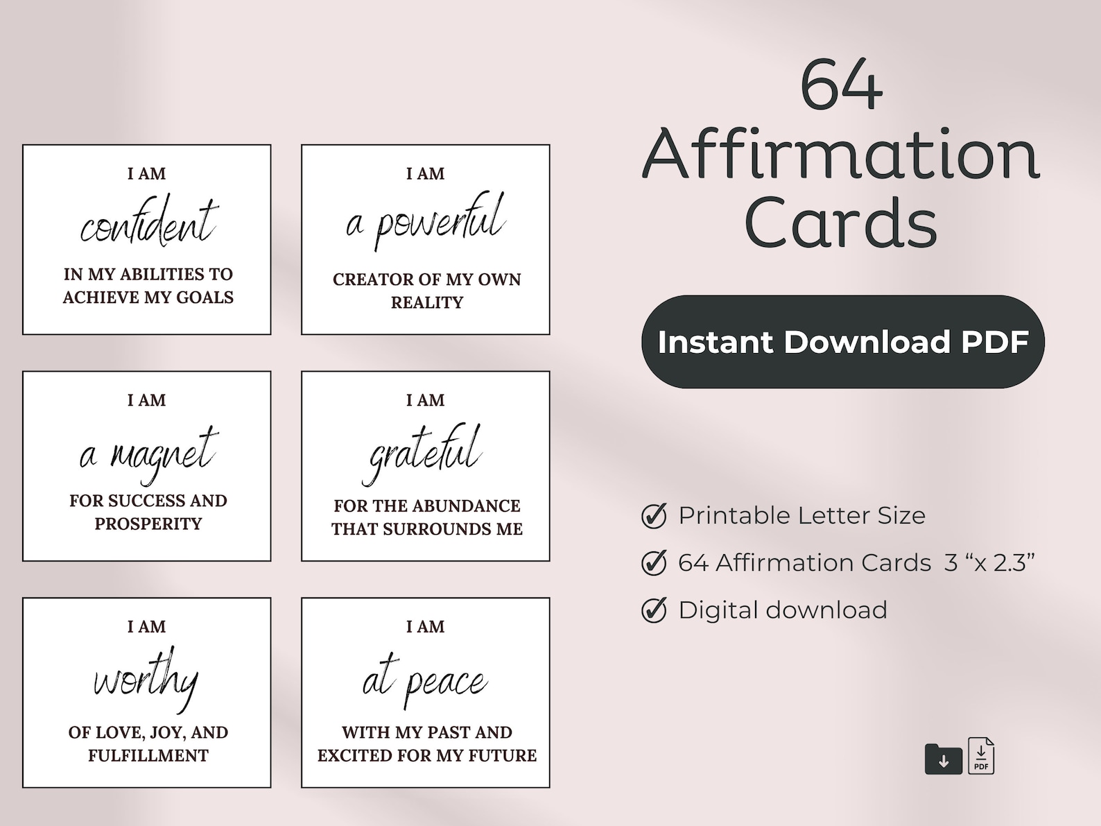 Affirmation Cards Printable, 64 Digital Affirmations, Positive ...