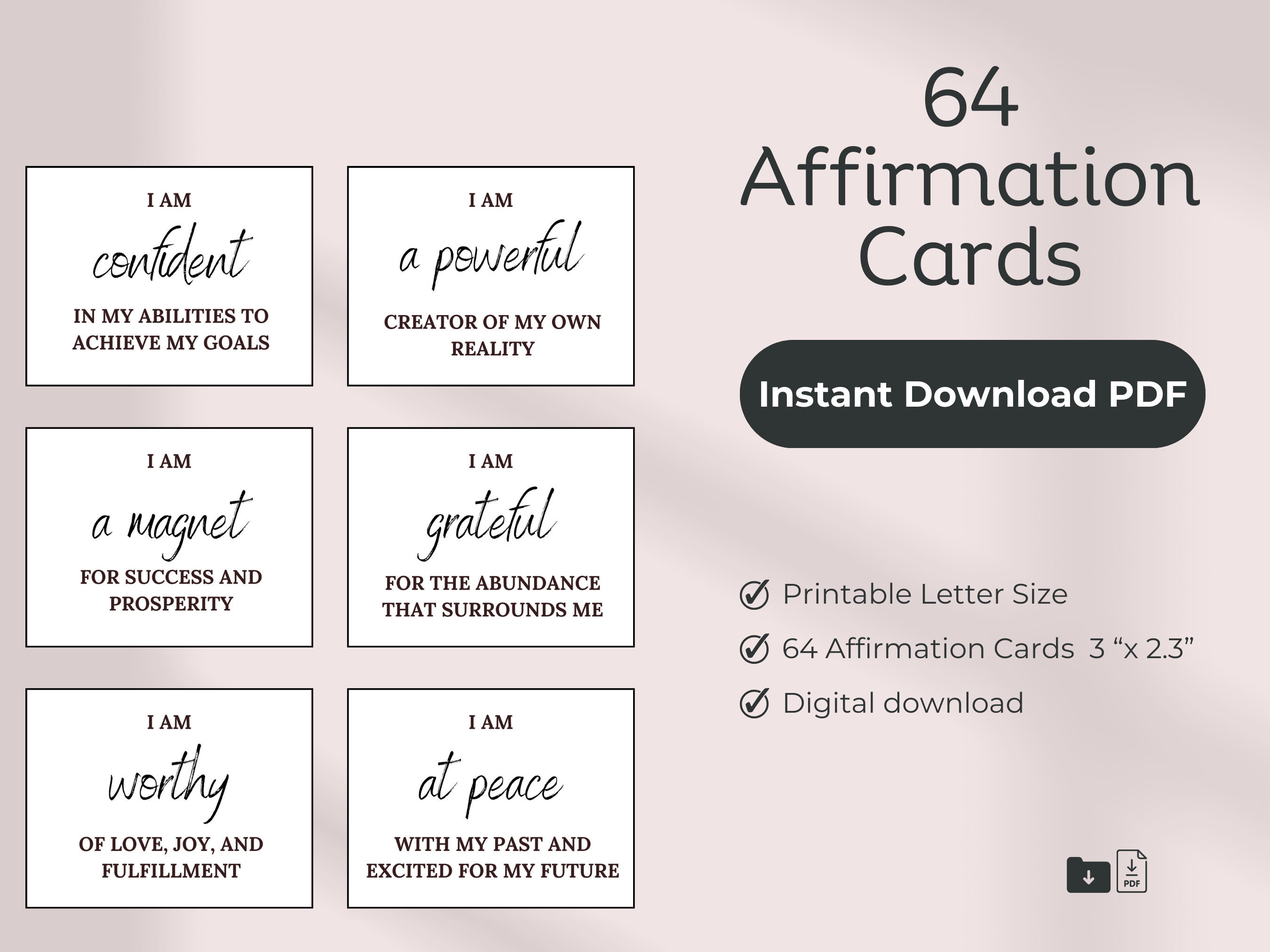 Affirmation Cards Printable, 64 Digital Affirmations, Positive ...