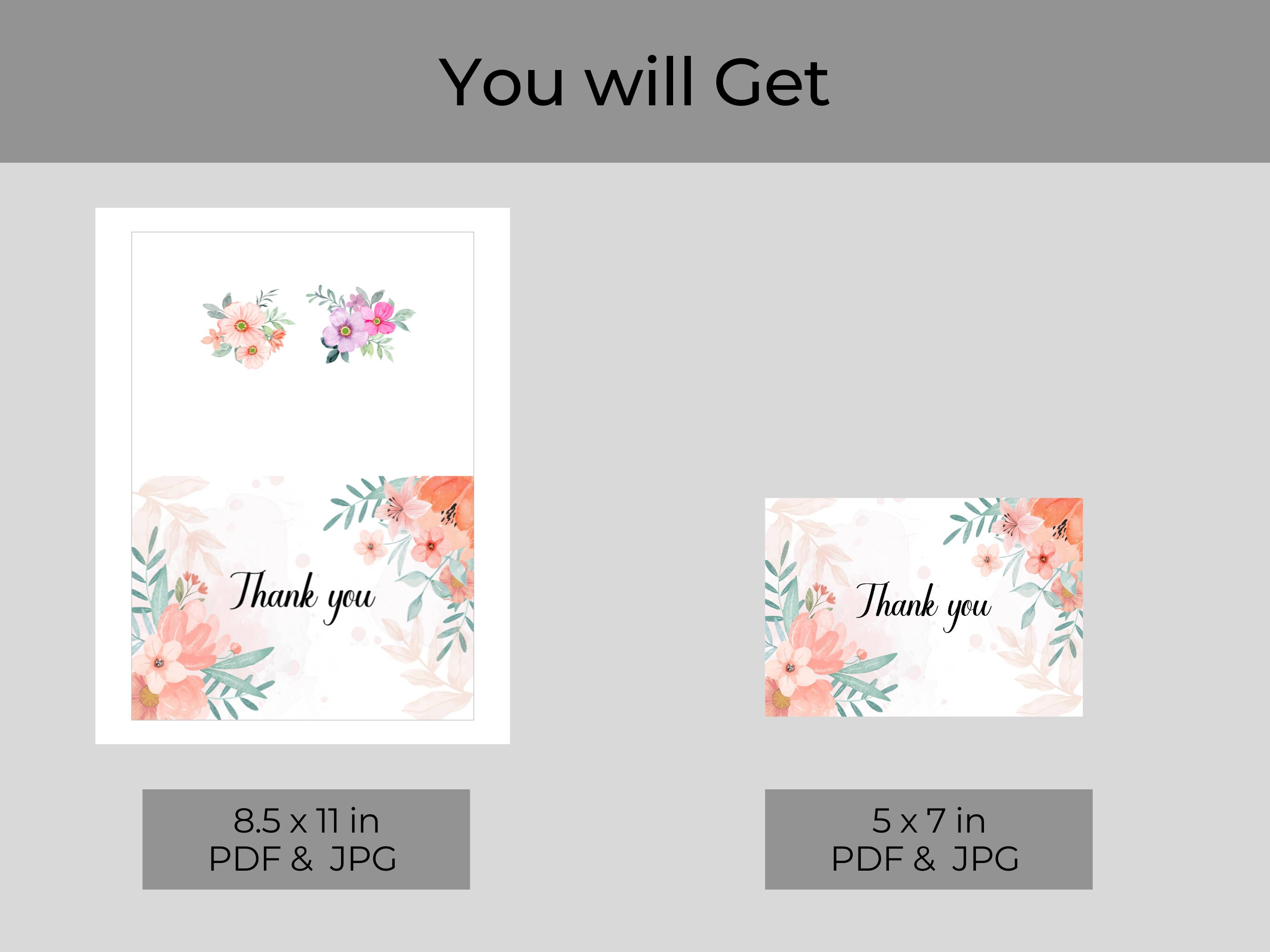 Printable Thank You Card, Thank You Card, Gifs for Women, 5x7 Card ...
