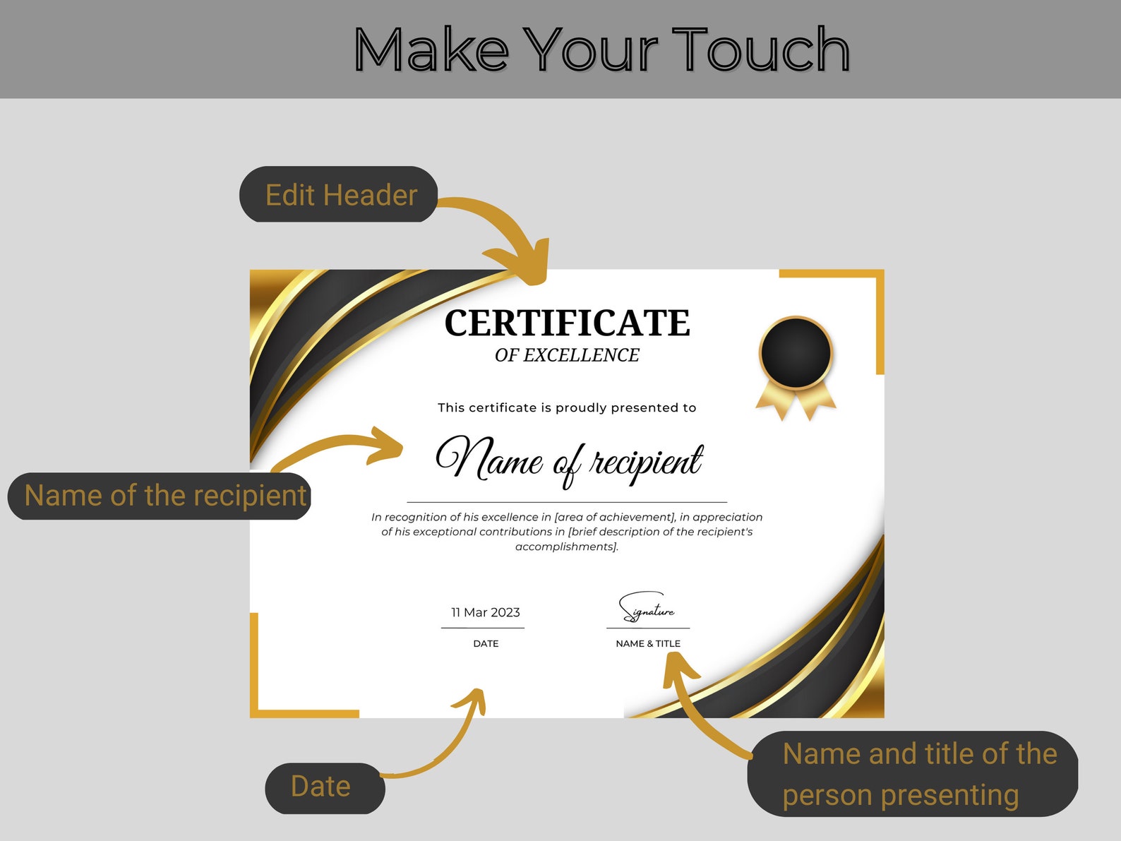 Editable Certificate of Excellence, Editable Certificate Template ...