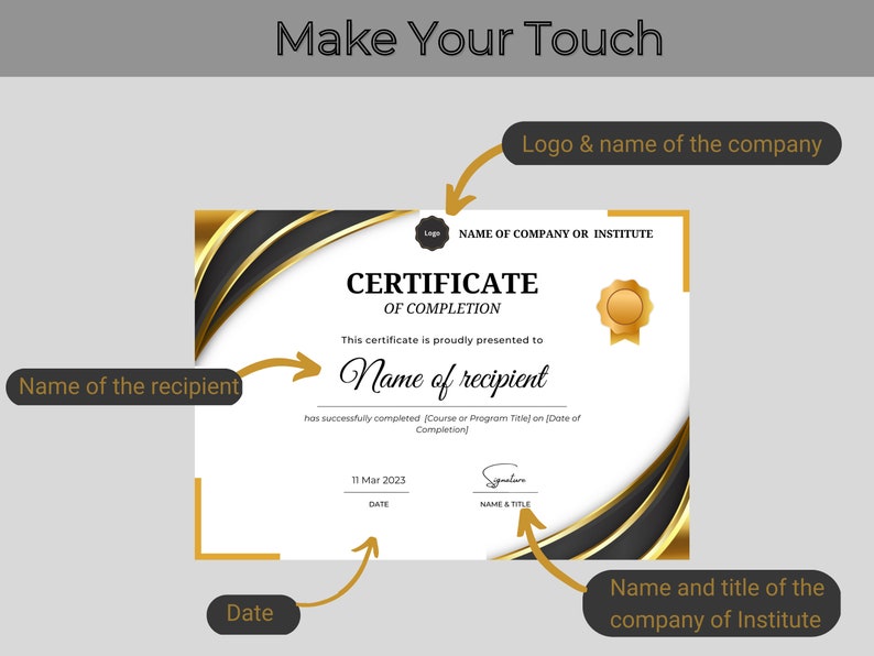Certificate of Completion, Editable Certificate of Completion Template ...