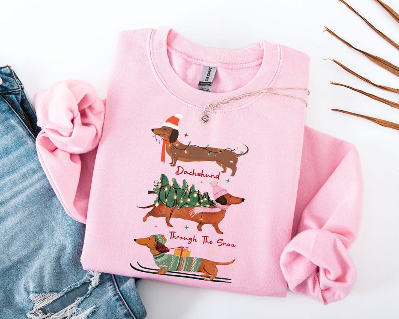 Dachshund Through the Snow Sweatshirt, Funny Wiener Dog Christmas Top ...