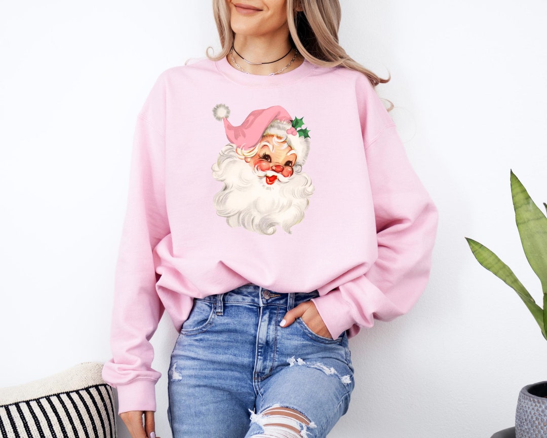 Pink Santa Christmas Sweatshirt, Vintage Santa Christmas Hoodie, Retro ...