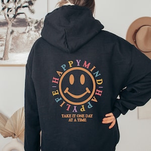 Happy Mind Happy Life Hoodie, Smile Sweatshirt, Oversized Aesthetic ...
