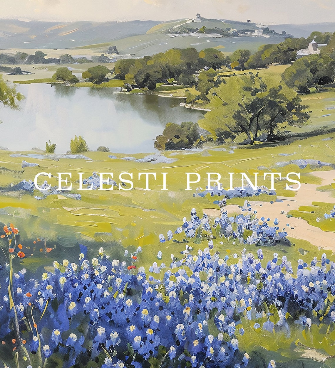 Bluebonnet Painting, Bluebonnet Art, Vintage Bluebonnet Field Painting ...