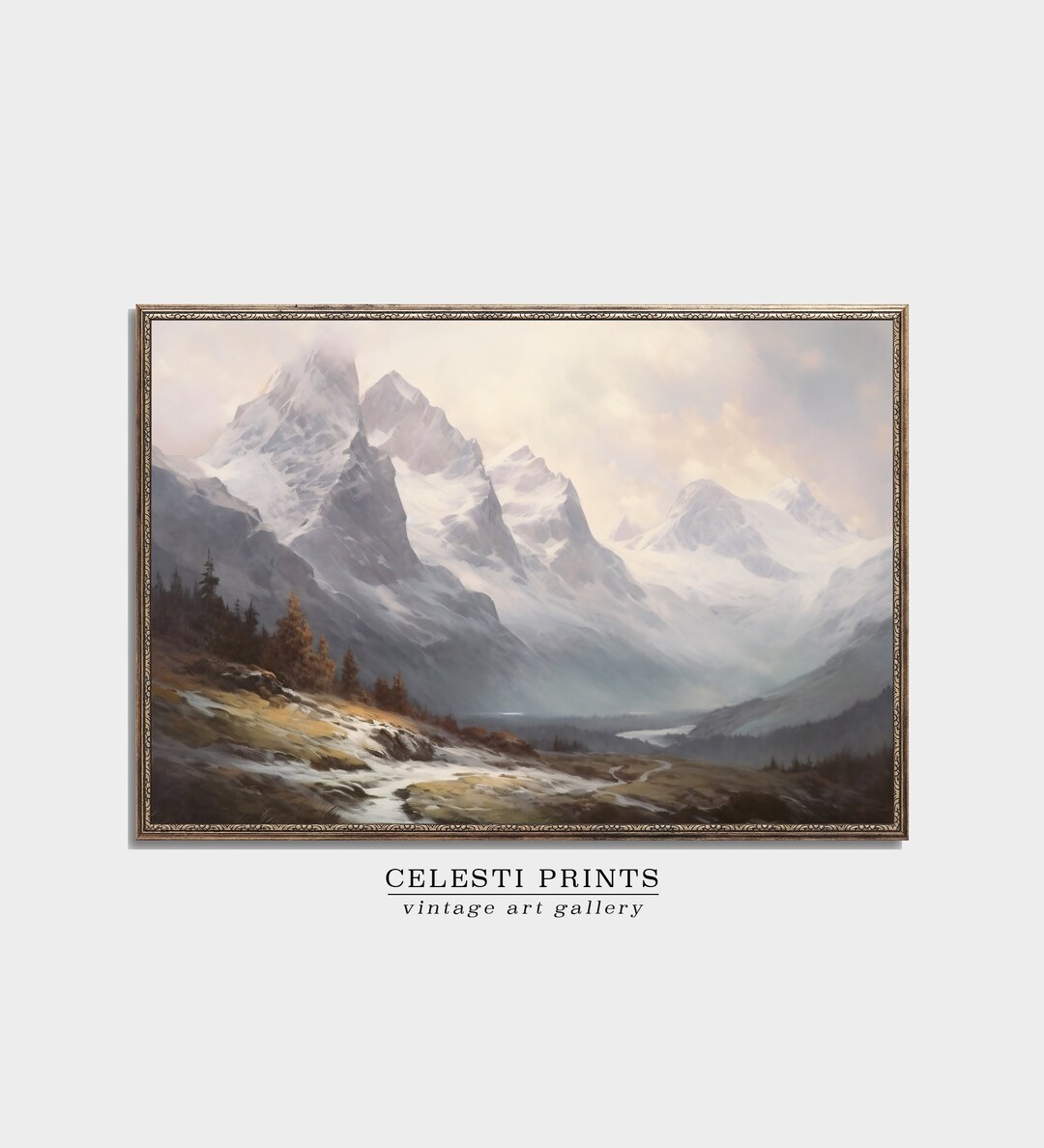 Austrian Alps Print Vintage, Muted Mountain Print, Antique Mountain Art ...