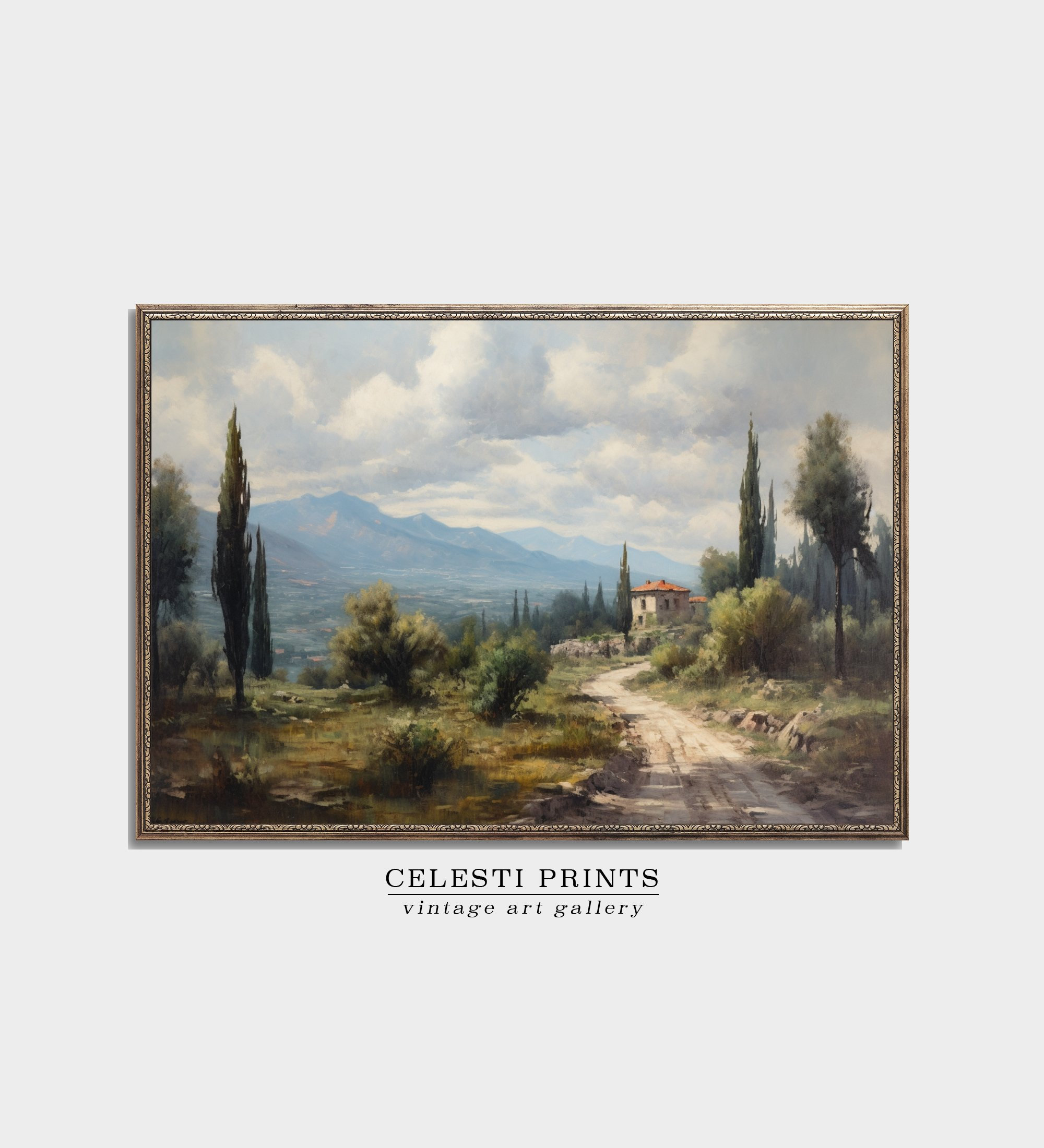 Tuscany Painting Vintage, Italy Vintage Painting, Italian Landscape Art ...