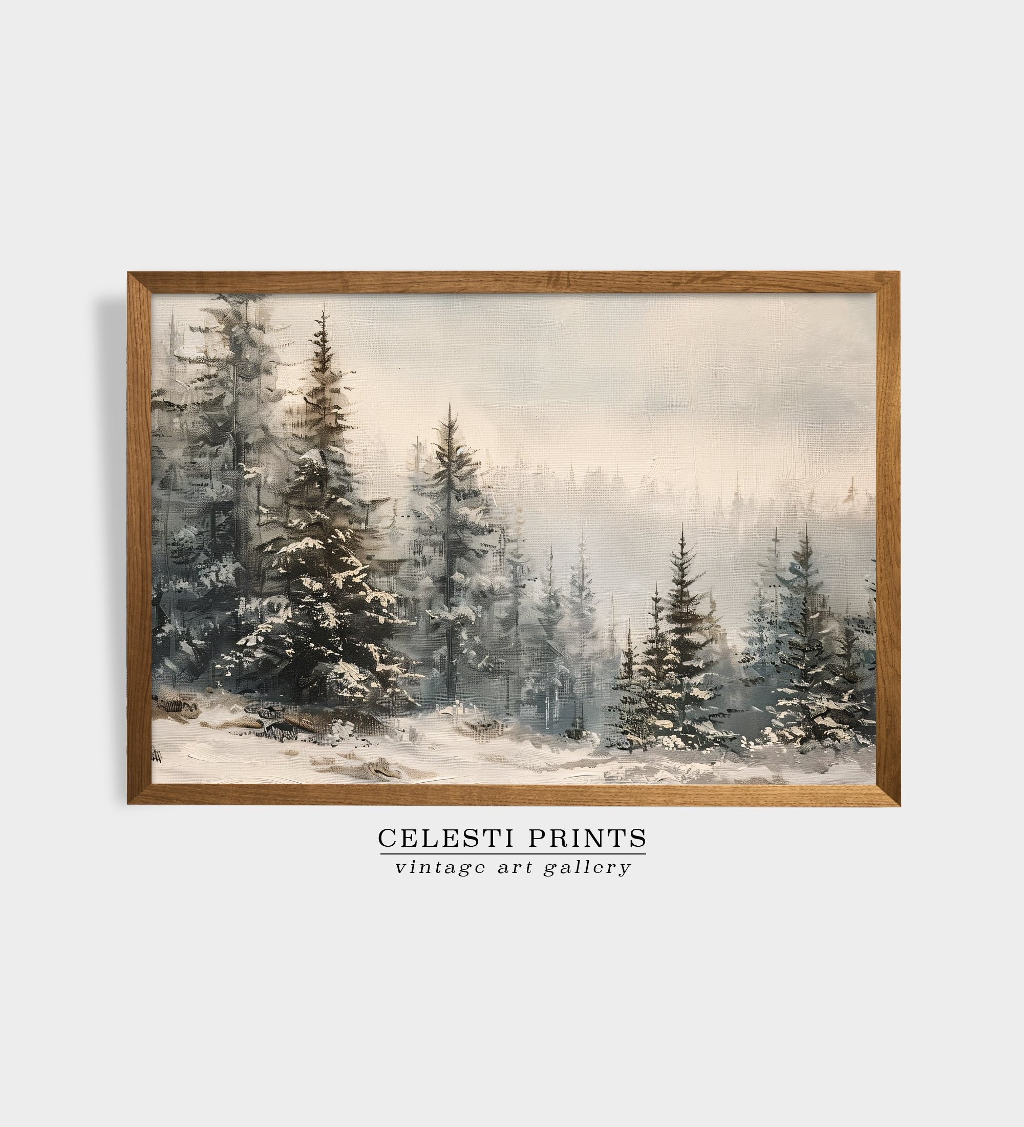 Pine Tree Painting, Scandi Wall Art, Winter Forest Christmas Painting ...