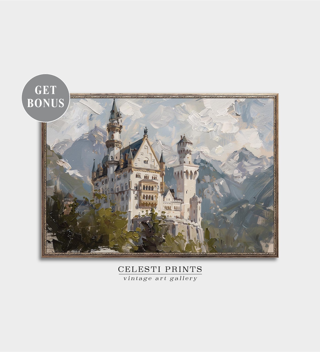 Castle Painting, Neuschwanstein Print, Mountain Landscape ...