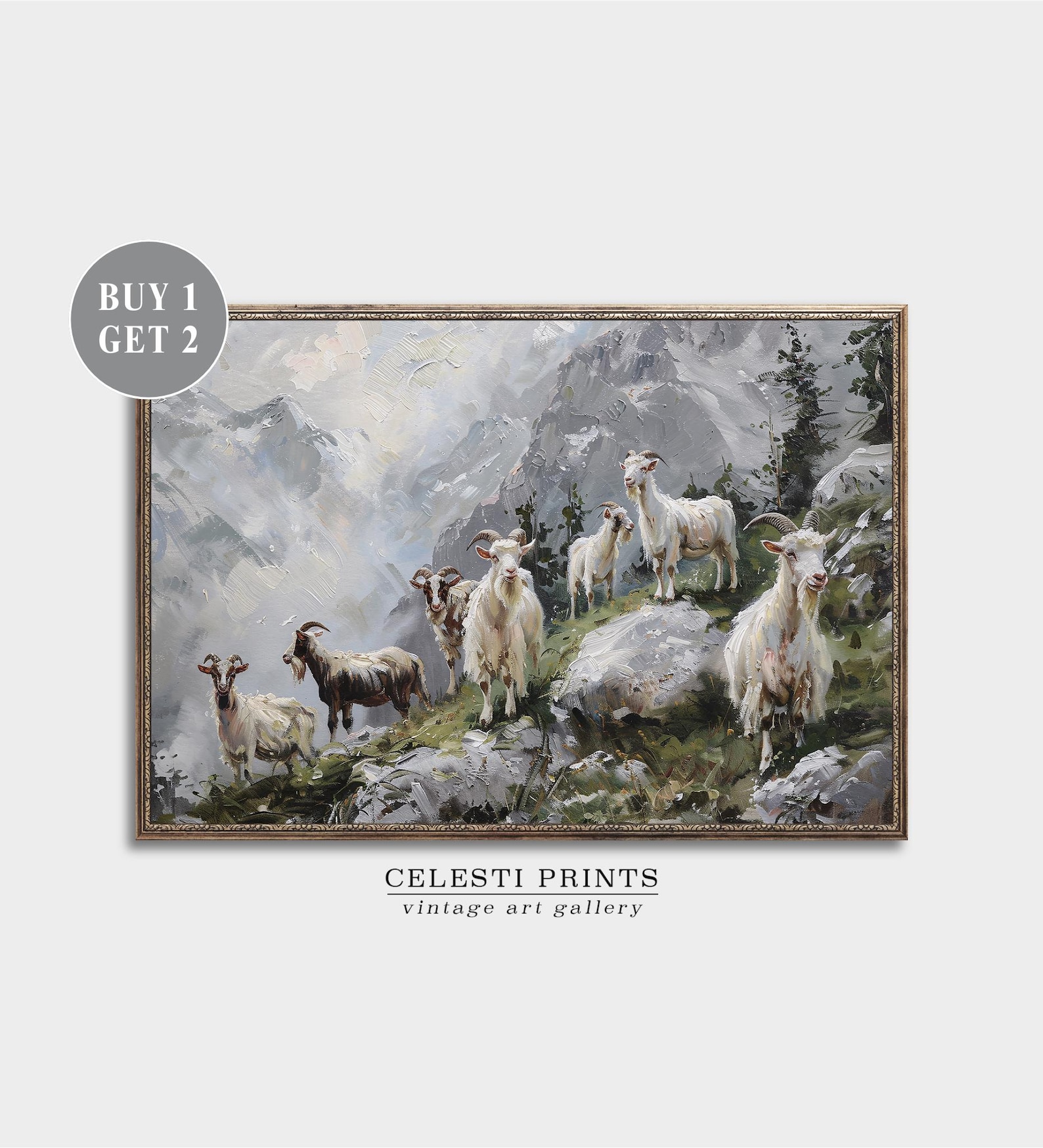 Goat Wall Decor, Mountain Landscape, Mountain Goat Art, Farm Animal ...