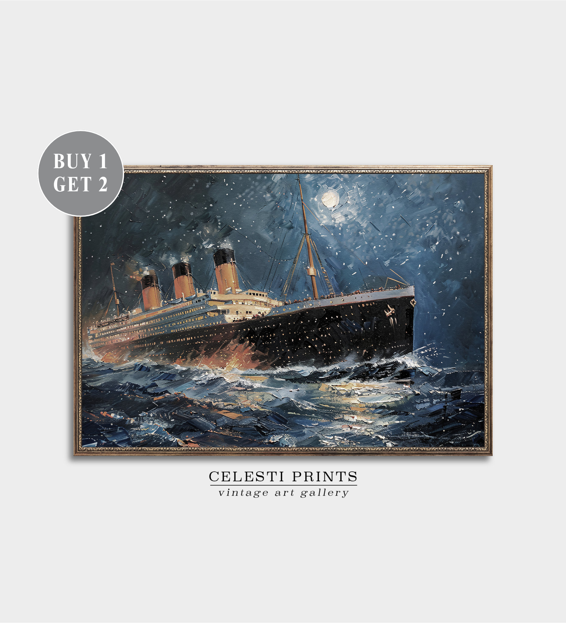 RMS Titanic at Night Painting Vintage, Cruise Ship Decor, Titanic Wall ...