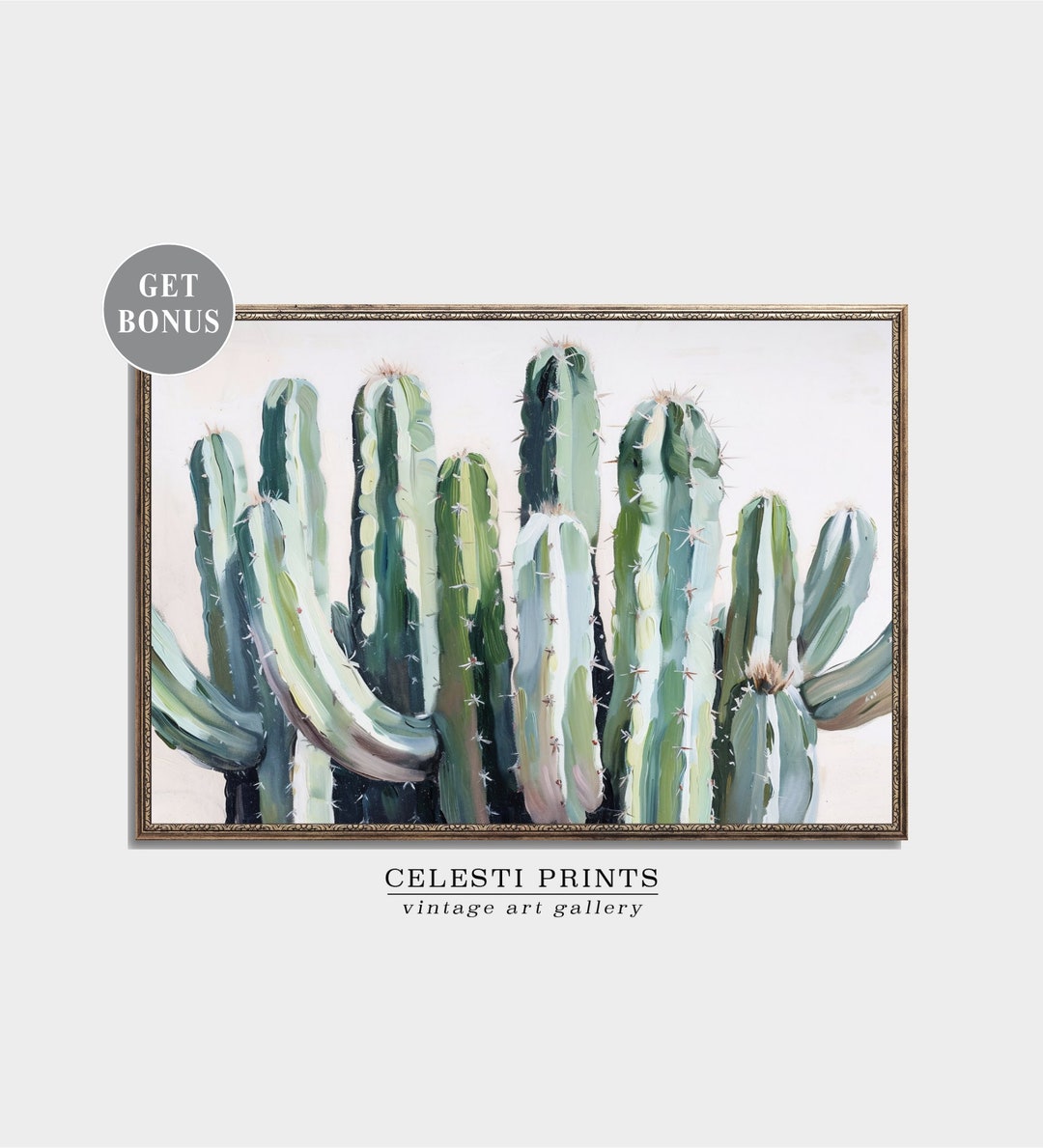 Cactus Art Canvas, Cactus Wall Art, Vintage Cactus Art Print, Cactus ...