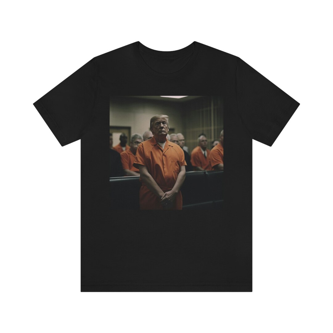 Donald Trump in Orange Jail Jumpsuit in Court, Unisex Jersey Short ...