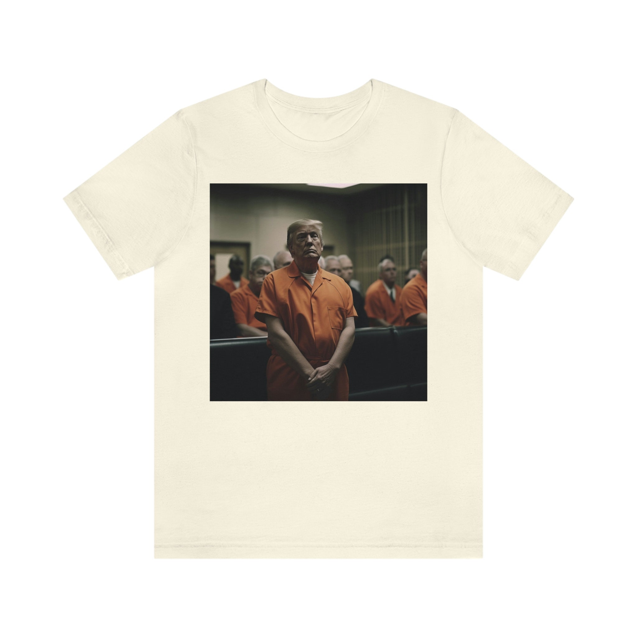 Donald Trump in Orange Jail Jumpsuit in Court, Unisex Jersey Short ...
