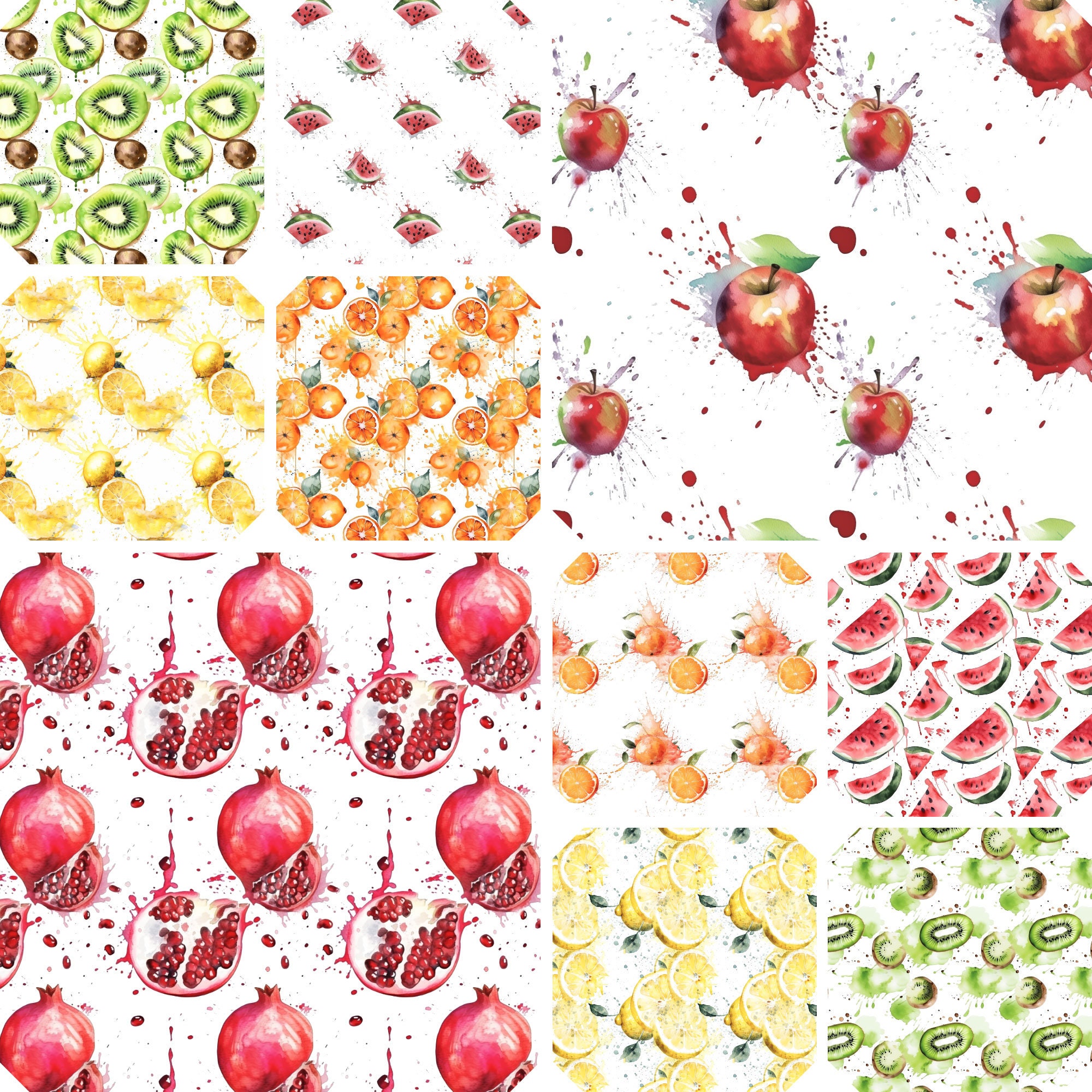Watercolor Fruits Digital Patterns Seamless Patterns Kitchen Print ...