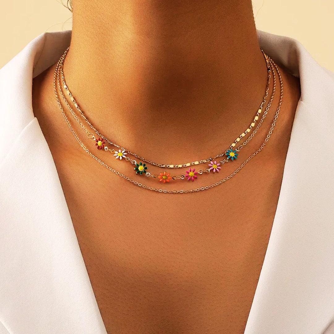 Gold Layered Necklace Set, Dainty Stacking Necklaces Set of 3, Daisy ...