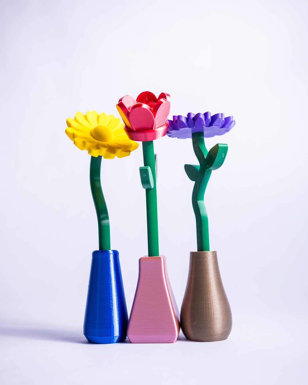 Set of 3 Very Pretty 3D Printed Flowers in Vases Includes All 3 Shown ...