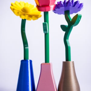 Set of 3 Very Pretty 3D Printed Flowers in Vases Includes All 3 Shown ...