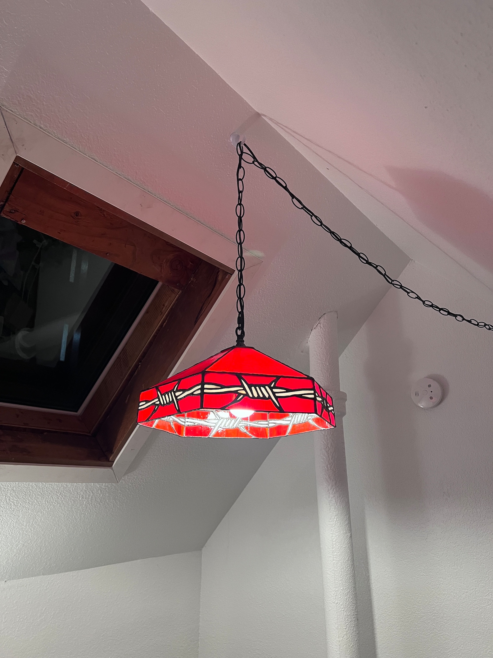 PREORDER Handmade Red Stained Glass Lamp, Barbed Wire Hanging Lamp ...
