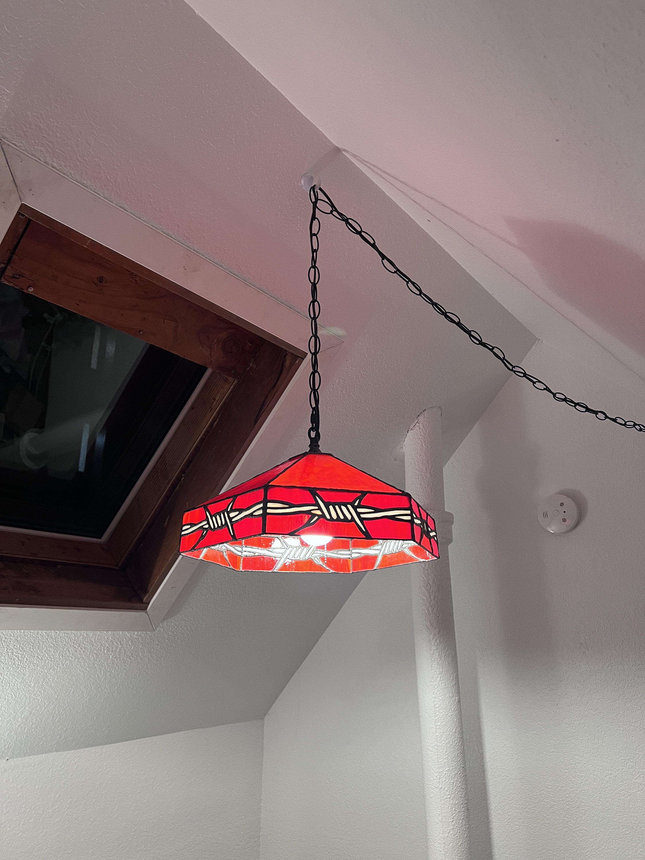 PREORDER Handmade Red Stained Glass Lamp, Barbed Wire Hanging Lamp ...