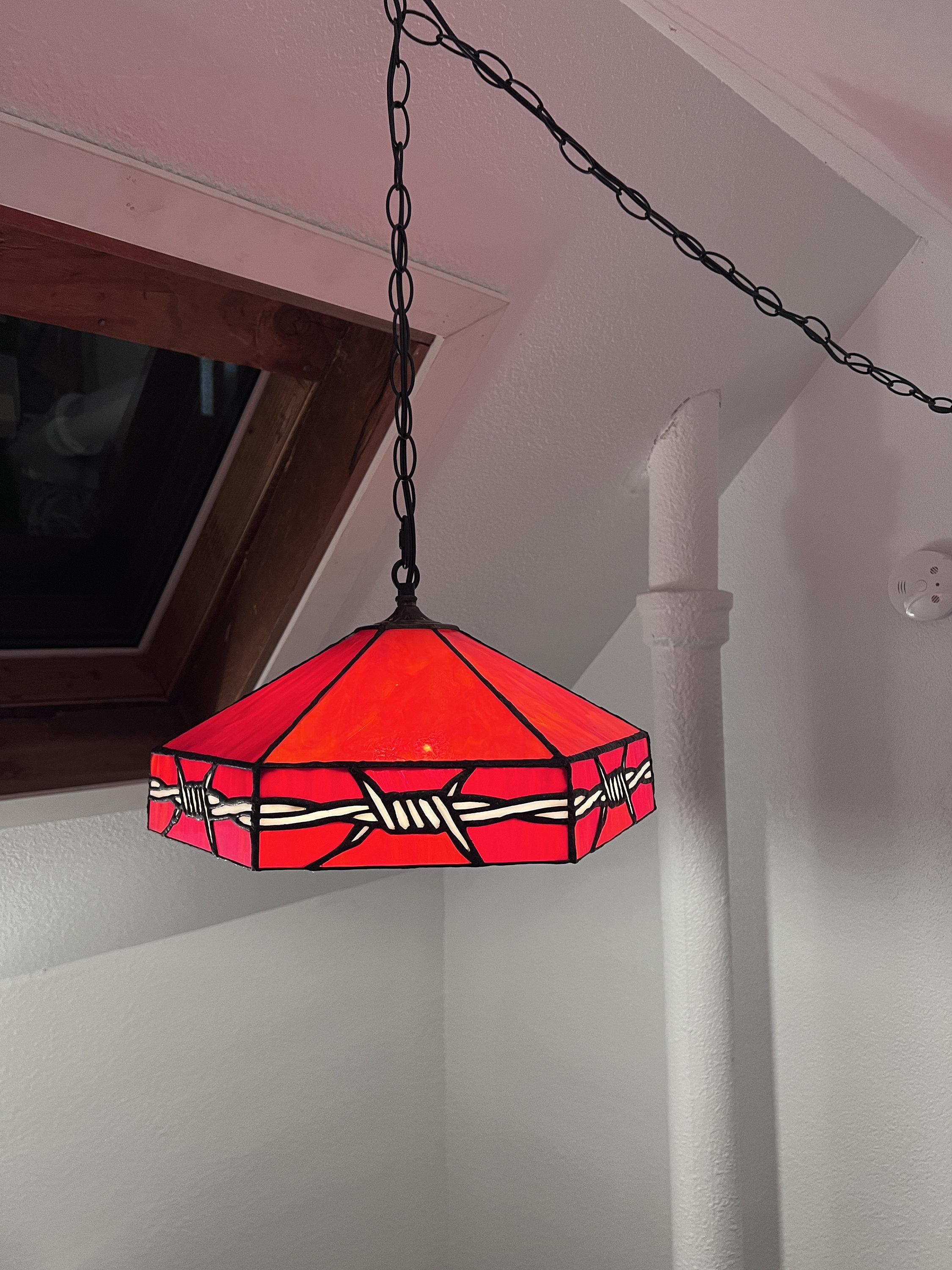 PREORDER Handmade Red Stained Glass Lamp, Barbed Wire Hanging Lamp ...