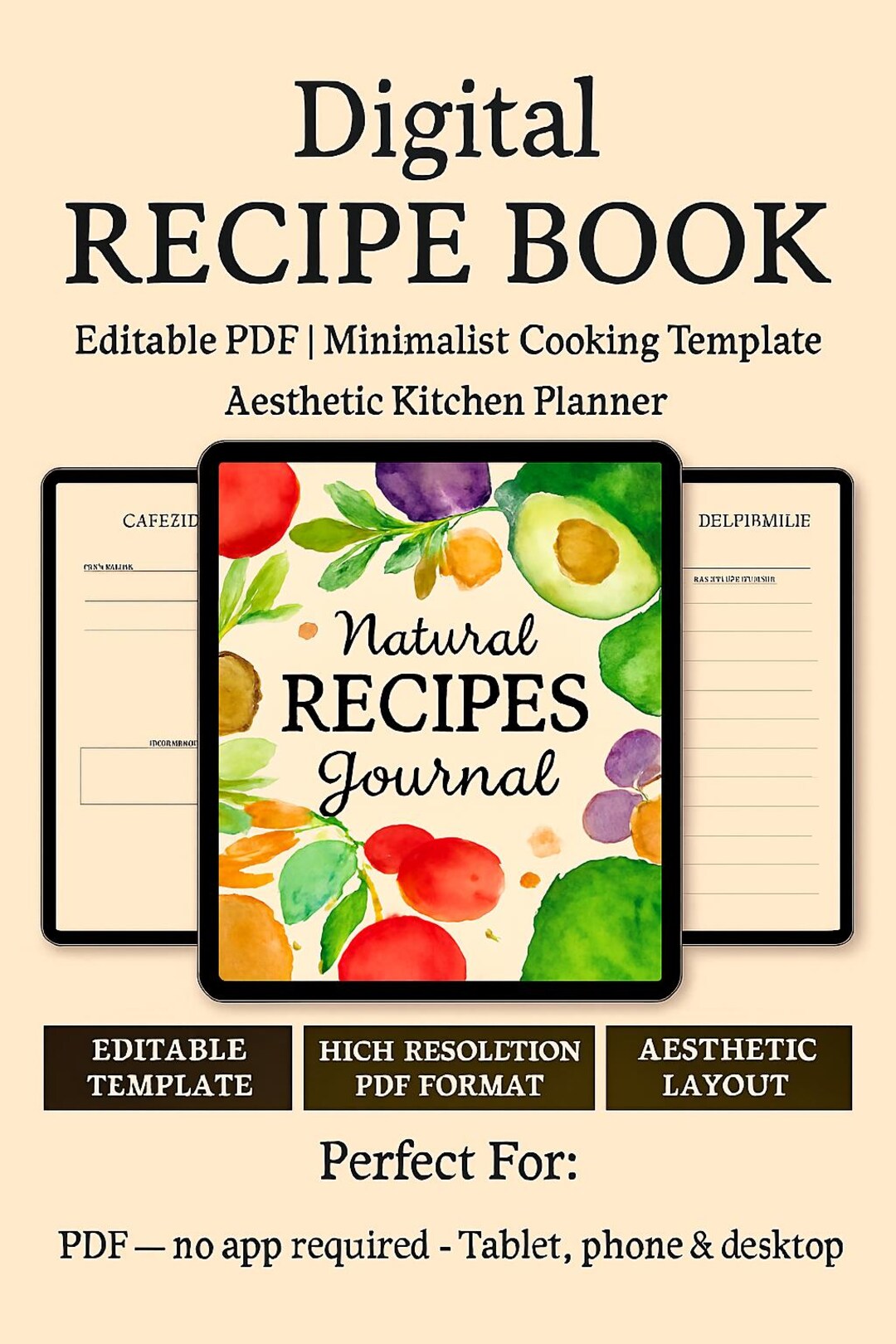 Digital Recipe Book | Printable Cookbook Template | Aesthetic Kitchen ...
