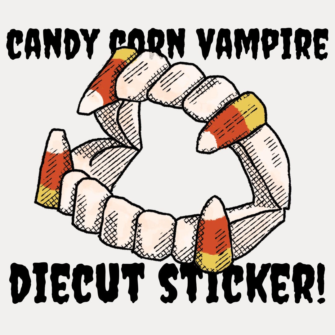 Candy Corn Vampire Fangs Halloween Sticker Diecut Laptop Decal Spooky ...