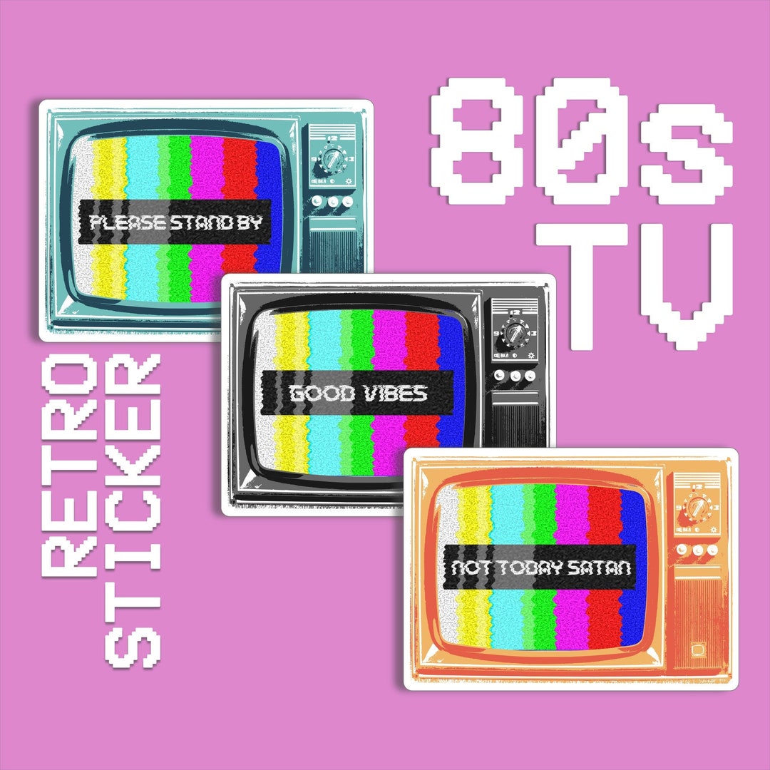80s Retro Sticker Vintage Television Water Resistant Vinyl Laptop Decal ...