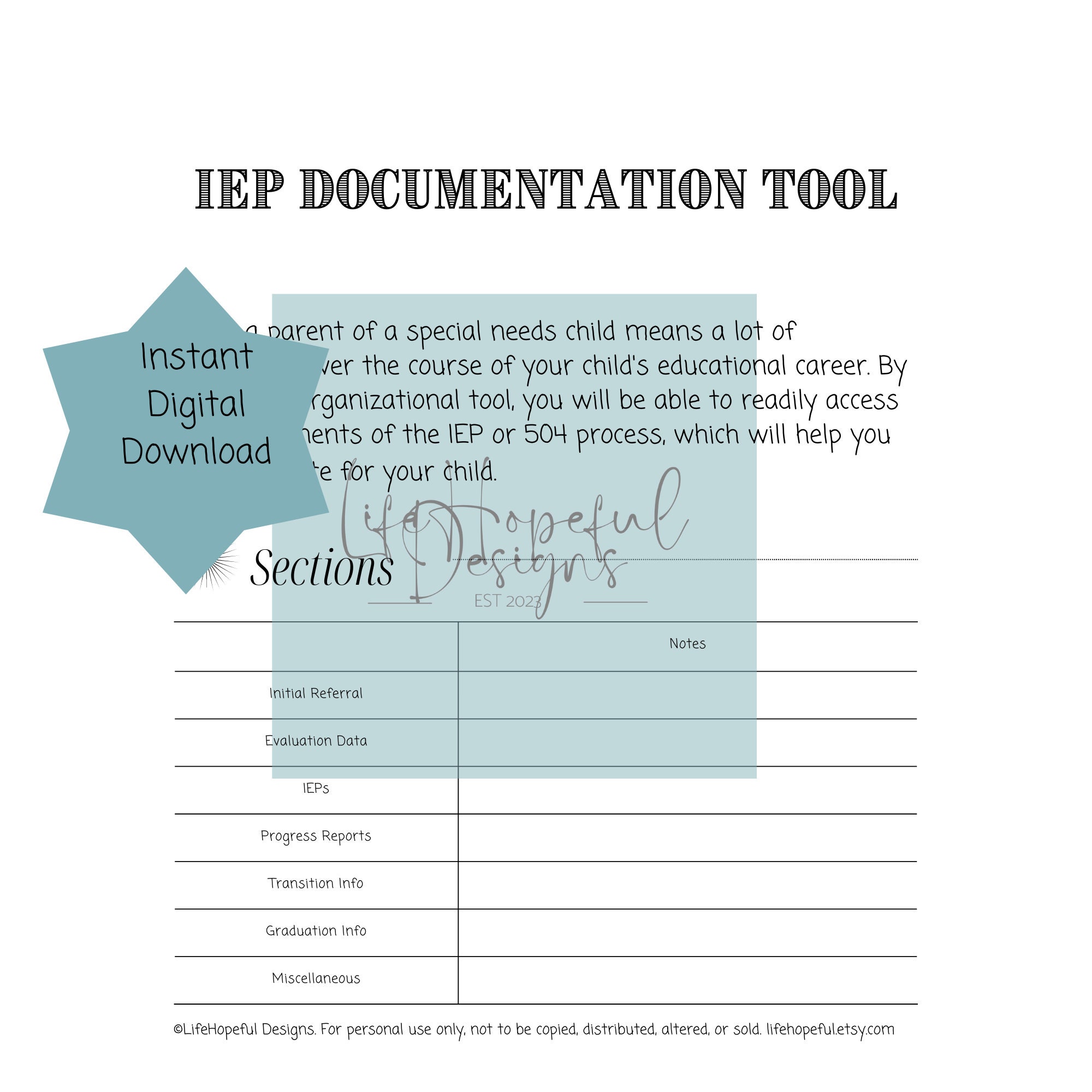 IEP/504 Documentation Binder for Parents Resource for Parents of ...