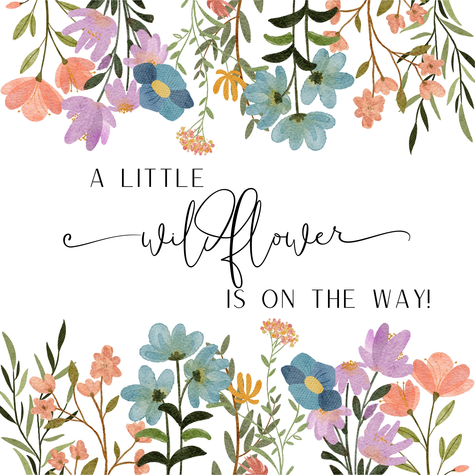 A Little Wildflower is on the Way Birth Announcement Digital Stationary ...