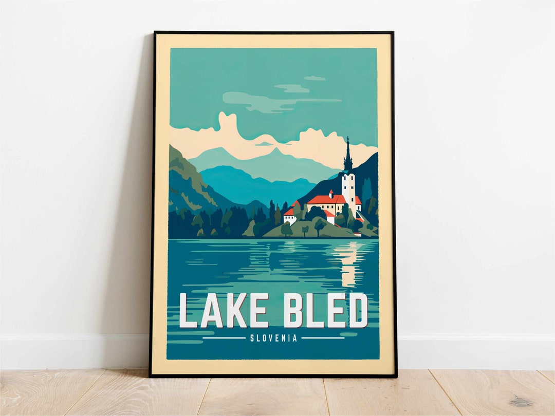 Lake Bled Travel Poster Slovenia Art Print Lake Bled Wall Print Slovenia Home Decor Lake Bled ...